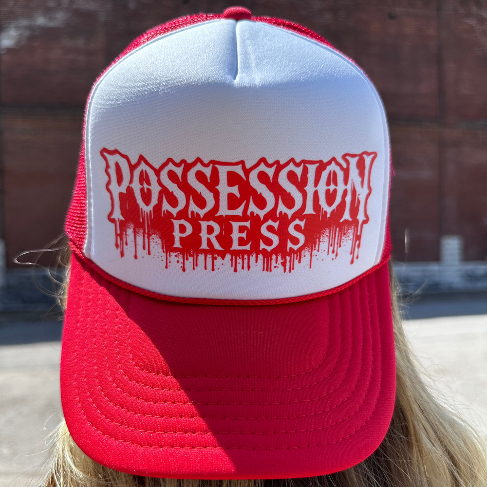 Possession Press - Red and White Trucker Cap with Red Logo